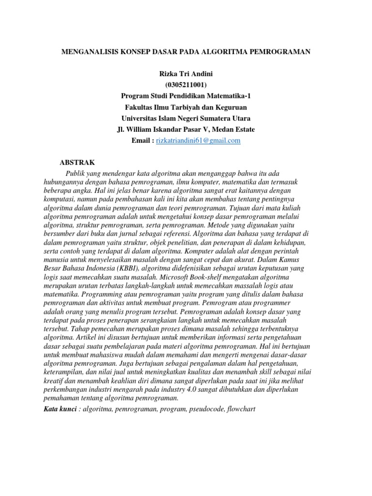 Artikel Algoritma Pemrograman Rizka Tri Andini (0305211001) | PDF