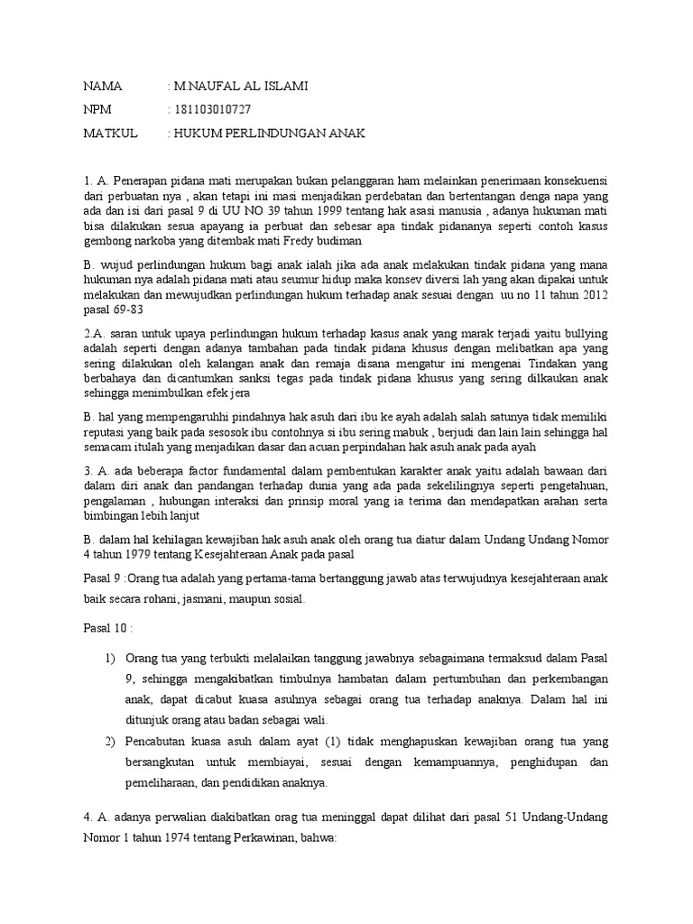 M, Naufal UAS Hukum Perlindungan Anak | PDF | Hukum | Kesehatan Holistik