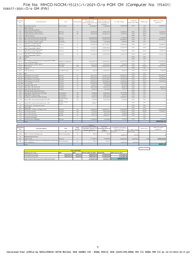 LOt-2 PO Calculation Sheet | PDF | Data Transmission | Electrical ...