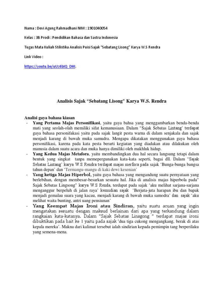 Devi Agung Rahmadhani - 3B - Tugas Analisis Gaya Bahasa | PDF | Puisi