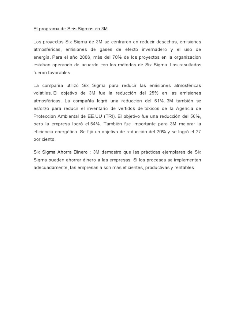 Seis Sigma en 3M: Éxitos en Sostenibilidad | PDF