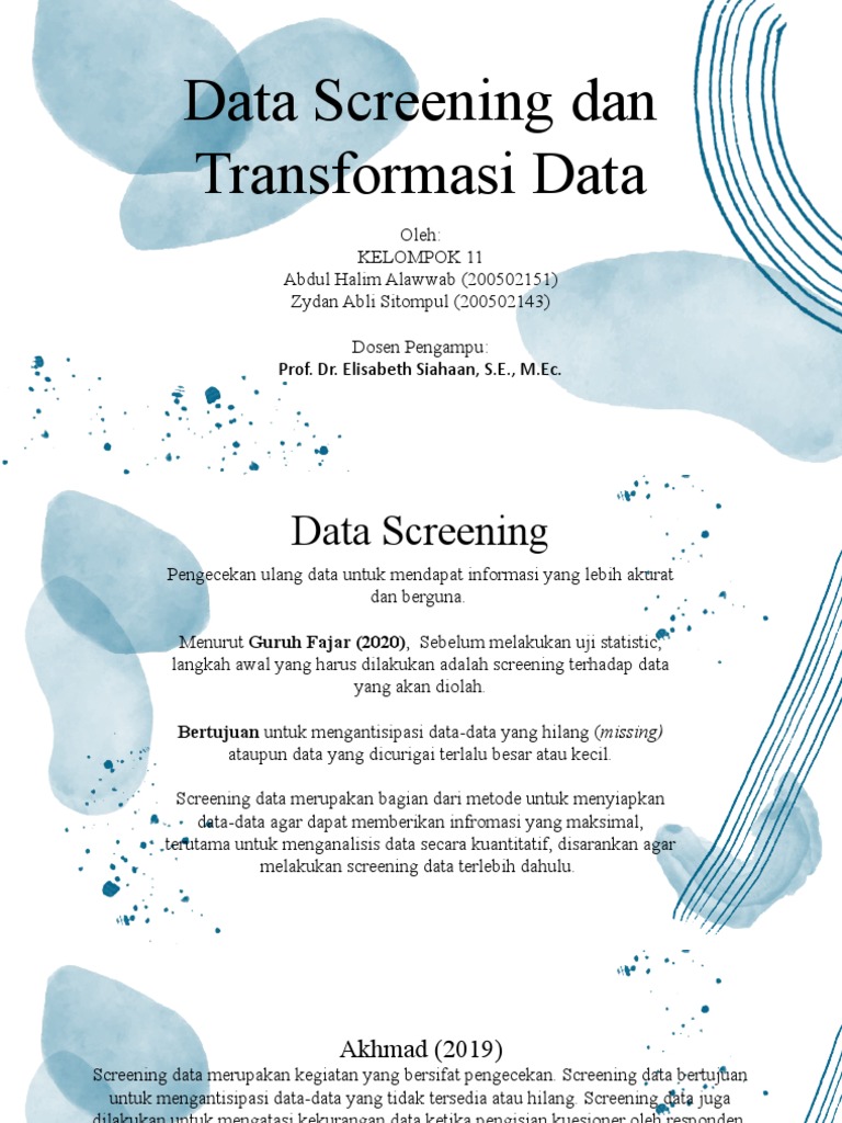 Kelompok 11 - PPT Data Screening Dan Transformasi Data | PDF