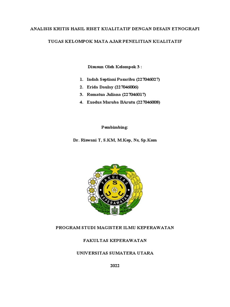 TELAAH KRITIS HASIL RISET KUALITATIF DESAIN ETNOGRAFI Kelompok 3.print ...
