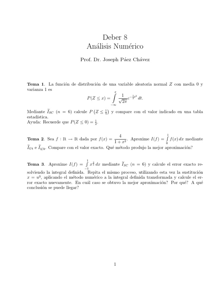 Deber 8 | PDF | Distribución normal | Análisis numérico