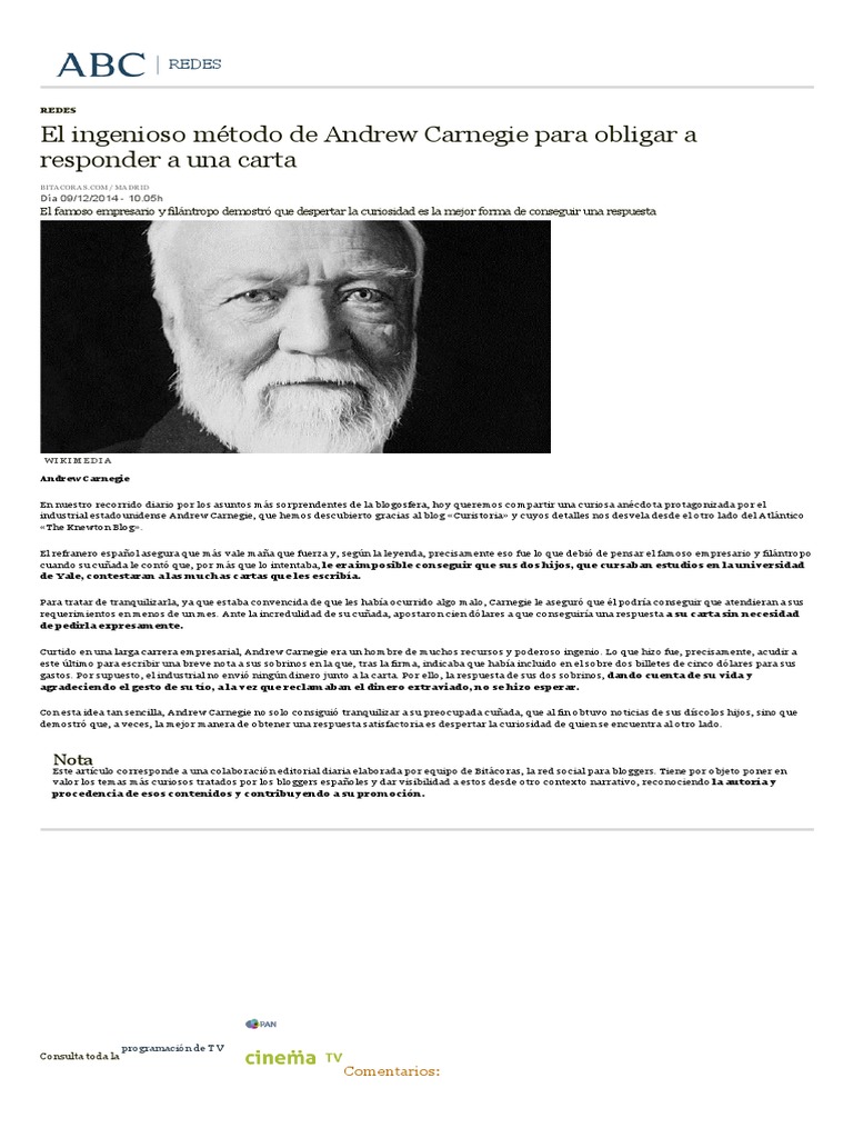 El Ingenioso Método de Andrew Carnegie para Obligar A Responder A Una Carta - ABC | PDF