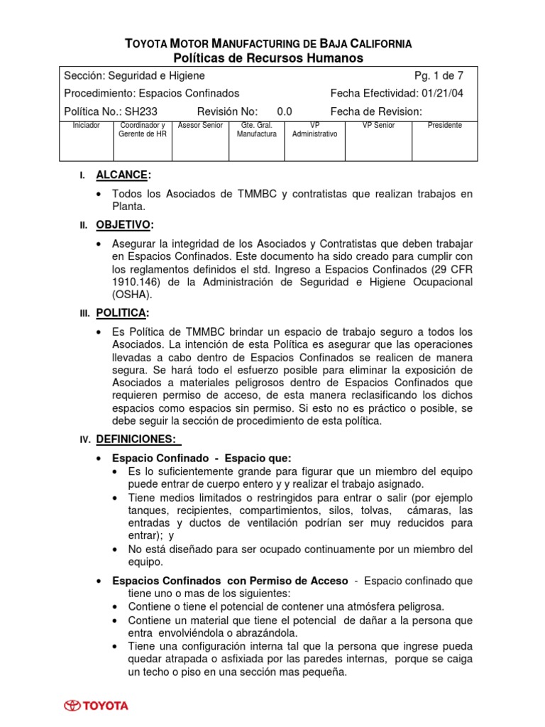 Microsoft Word - Espacios Confinados - TMMBC - Procedimiento | PDF ...
