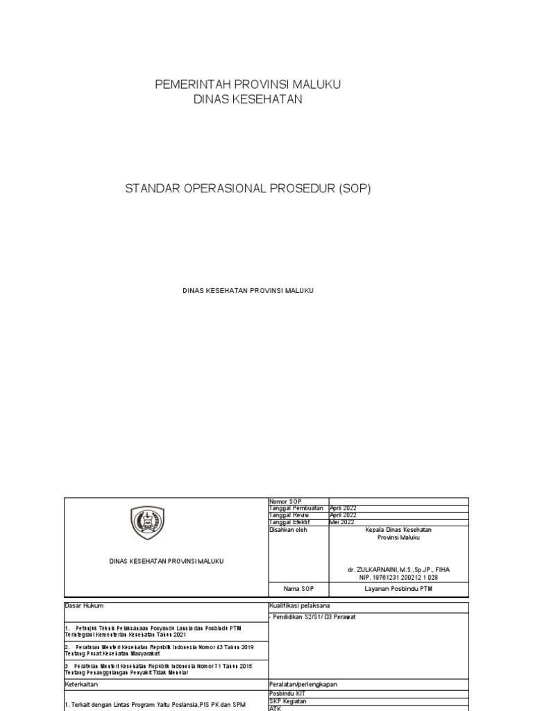 Sop Layanan Posbindu PTM | PDF