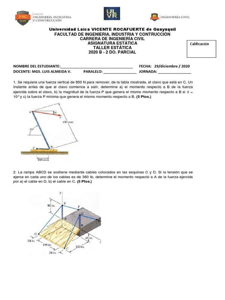Taller de Estática 2do Parcial | PDF