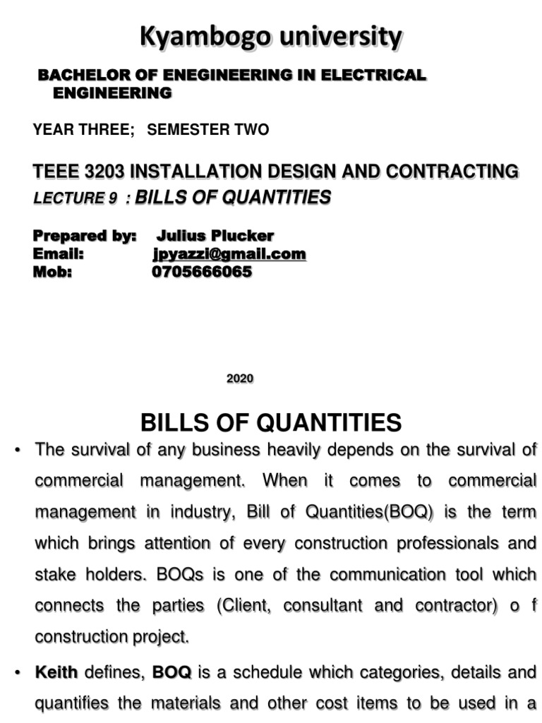 Lecture 9 Bills of Quantities | PDF | Valuation (Finance) | Economies