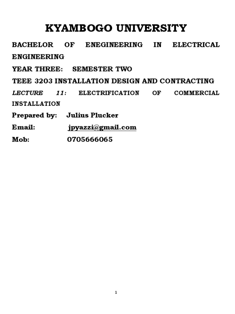 Lecture 11 Electrification of Commercial Installation | PDF ...