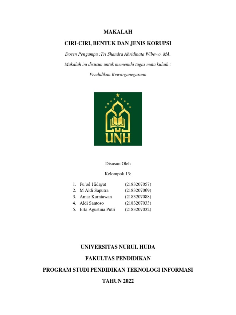 Makalah Ciri-Ciri, Bentuk Dan Jenis Korupsi | PDF Makalah Ciri-Ciri, Bentuk Dan Jenis Korupsi | PDF