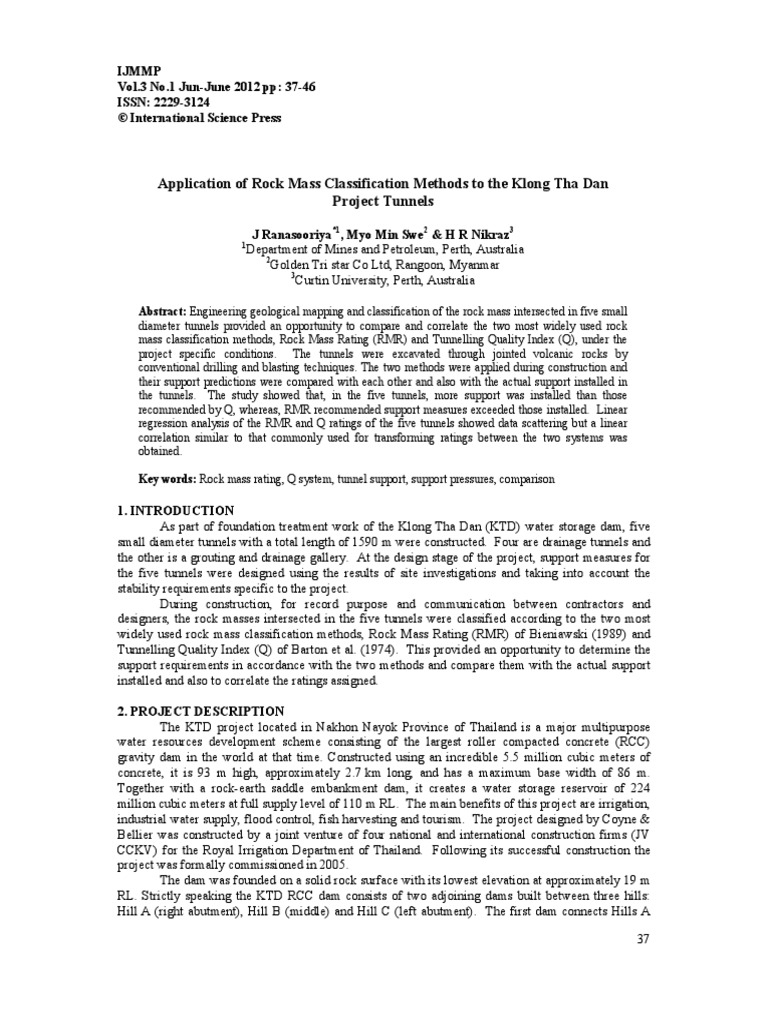 Rmr Vs Q System Pdf Geology Earth Sciences