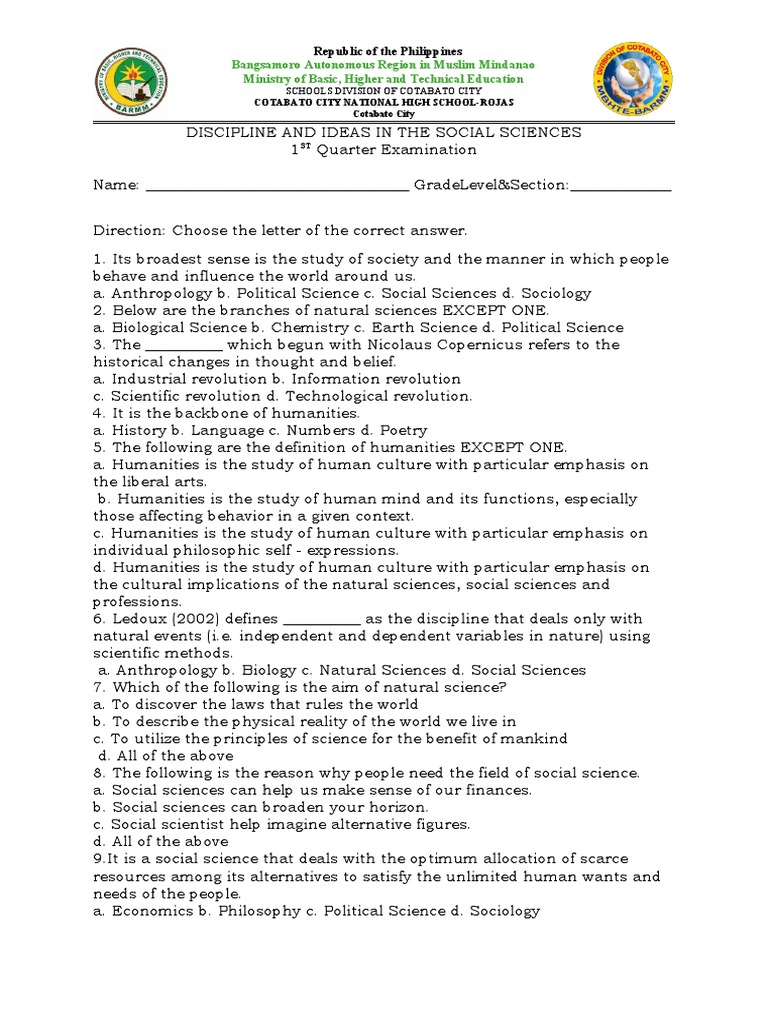 Discipline and Ideas in The Social Sciences 1ST Quarter Exam | PDF ...