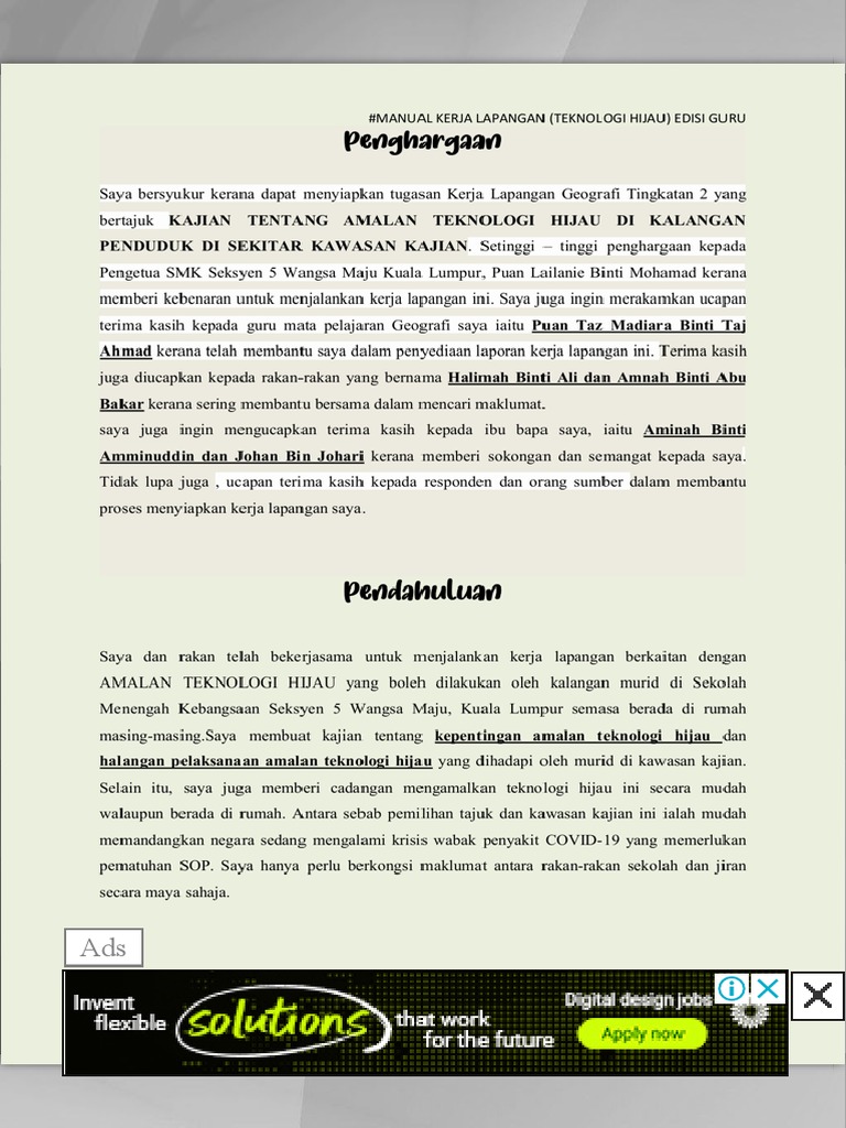 Manual Kerja Lapangan Teknologi Hijau | PDF