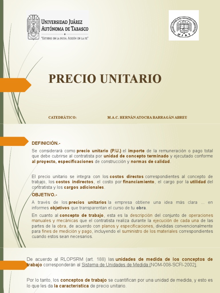 Precio Unitario Unidad 1 Ppto. y Prog. de Ob. | PDF | Presupuesto ...