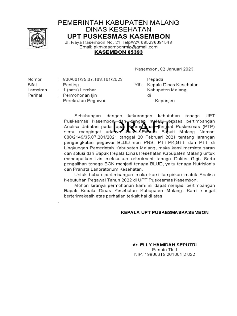 Permohonan Perekrutan Pegawai BLUD 2023 | PDF