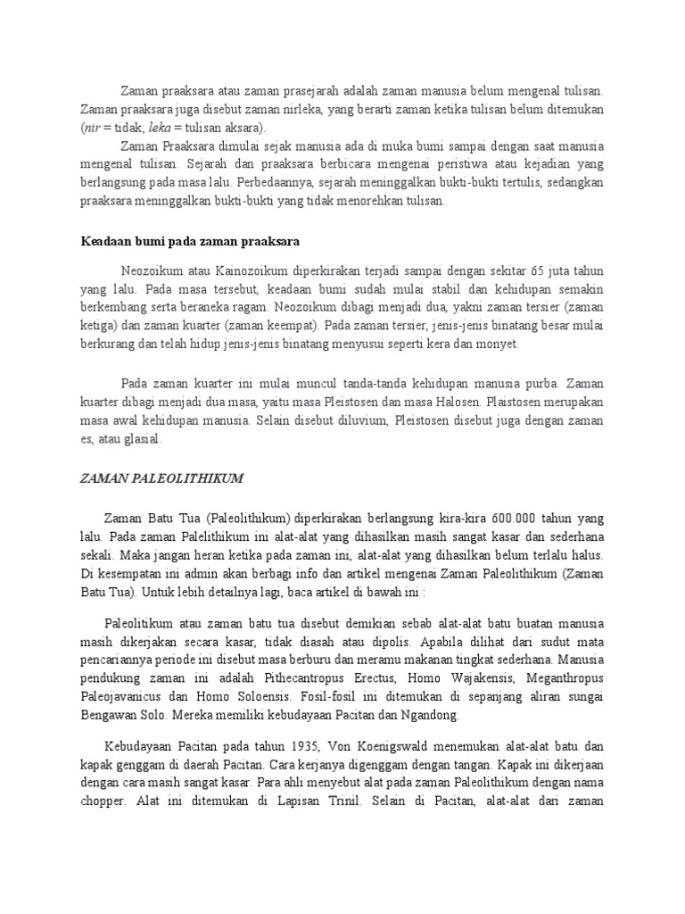 Sejarah Zaman Praaksara dan Perkembangannya | PDF