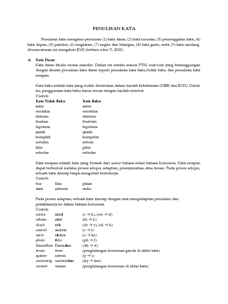 Penulisan Kata Dasar dan Turunan dalam EYD | PDF