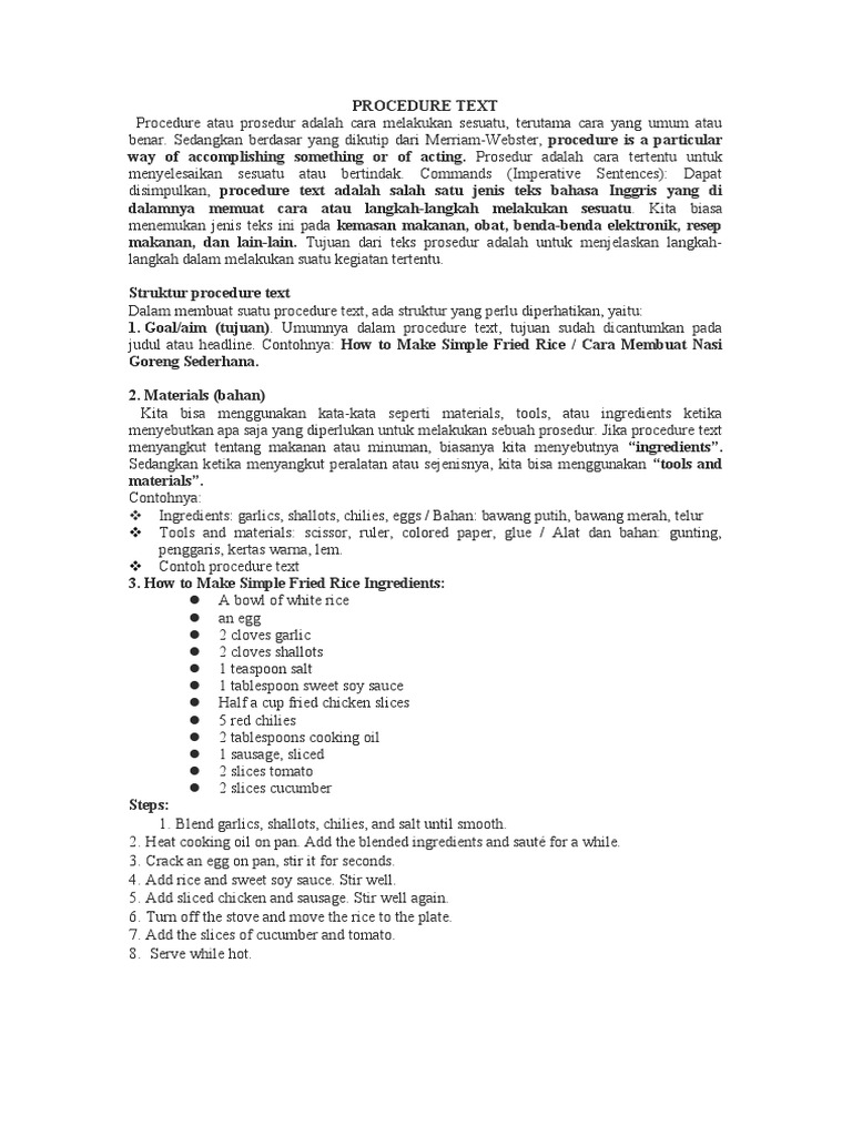 Procedure Text Defenisi | PDF | Memasak, Makanan, & Anggur | Sains ...