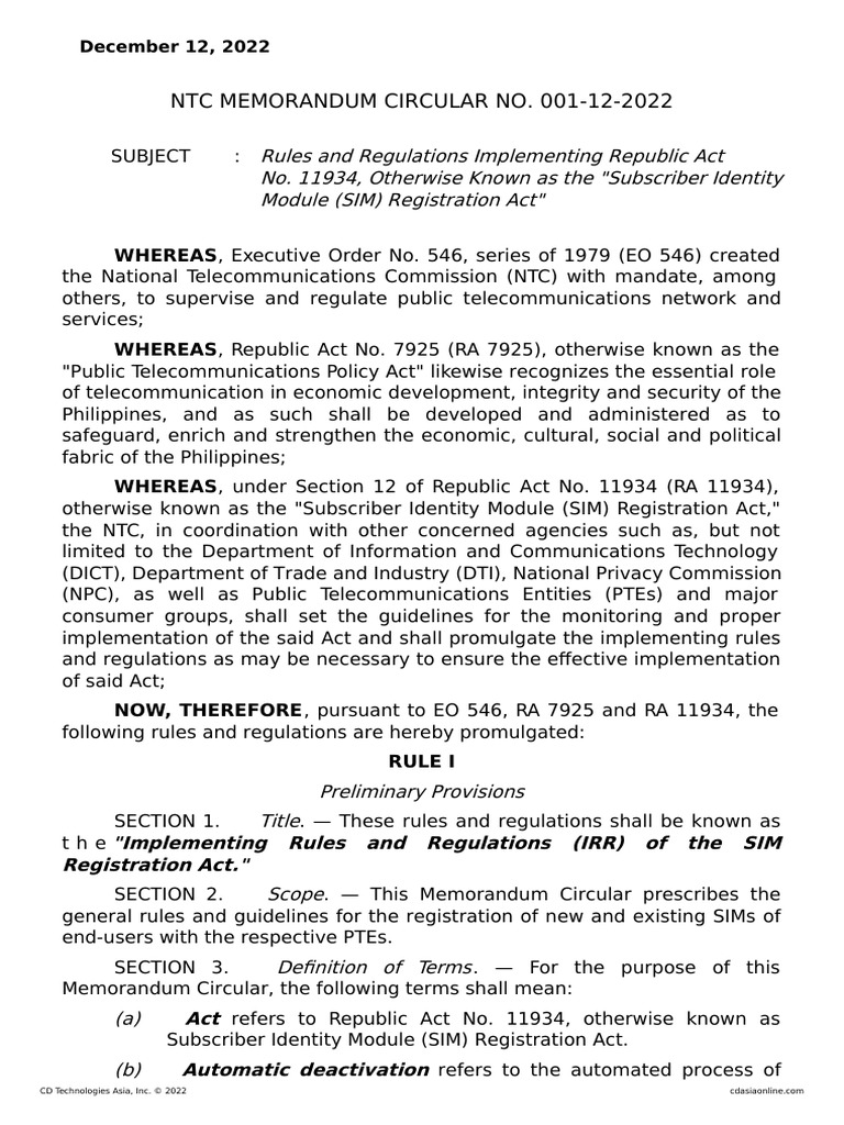 IRR of RA 11934 | PDF | Identity Document | Information Security