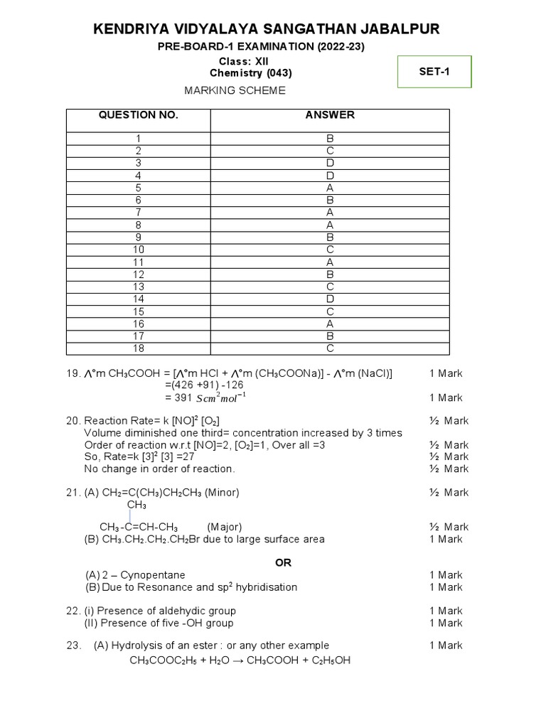 PB 1 Xii Chem Set 1 MS | PDF | Chemical Reactions | Applied And Interdisciplinary Physics