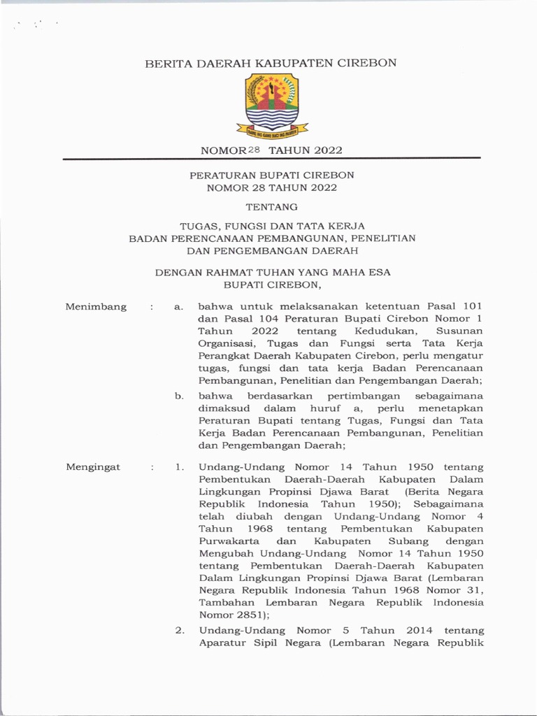 Perbup Sotk Bappelitbangda 2022 | PDF