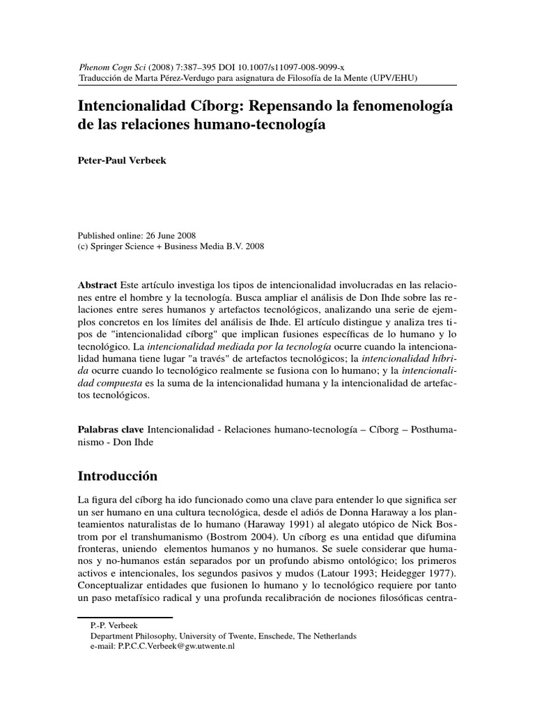 Verbek Intencionalidad-Cyborg | PDF | Cyborg | Martin Heidegger
