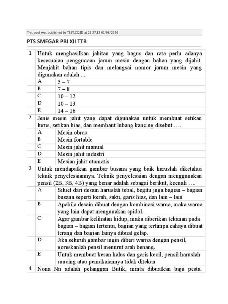 Soal Pbi Xii TTB | PDF