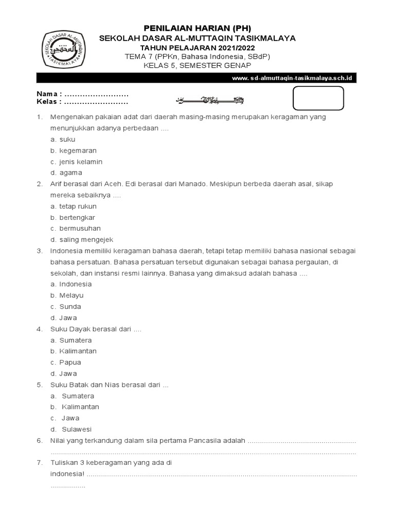 Soal PH Tema 7 Kls 5 | PDF