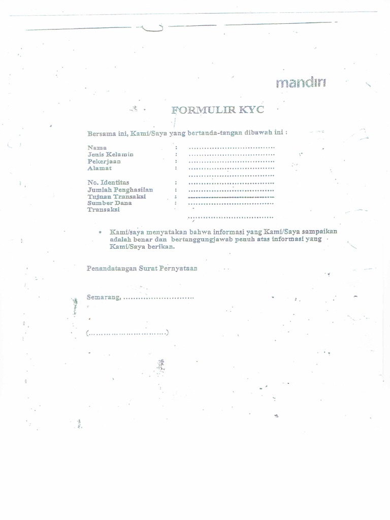 Formulir Kyc - Bank Mandiri | PDF
