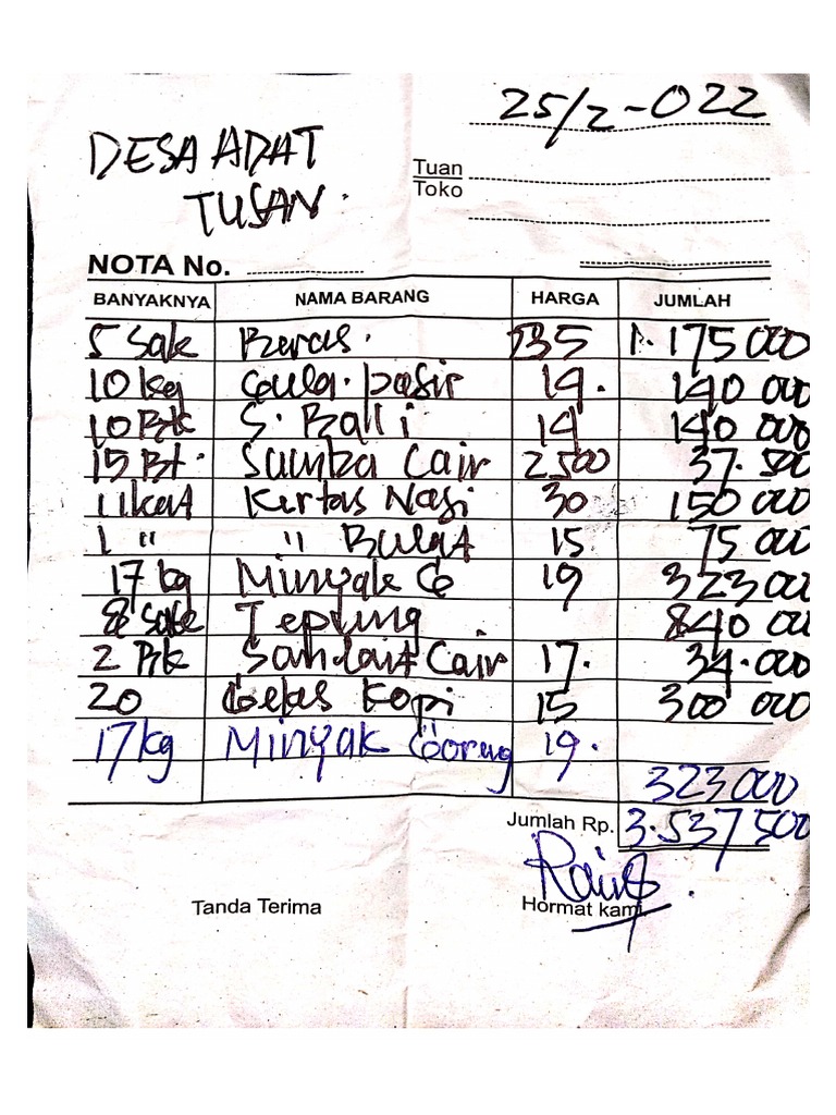 Nota Beras, Tepung, Minyak DLL | PDF