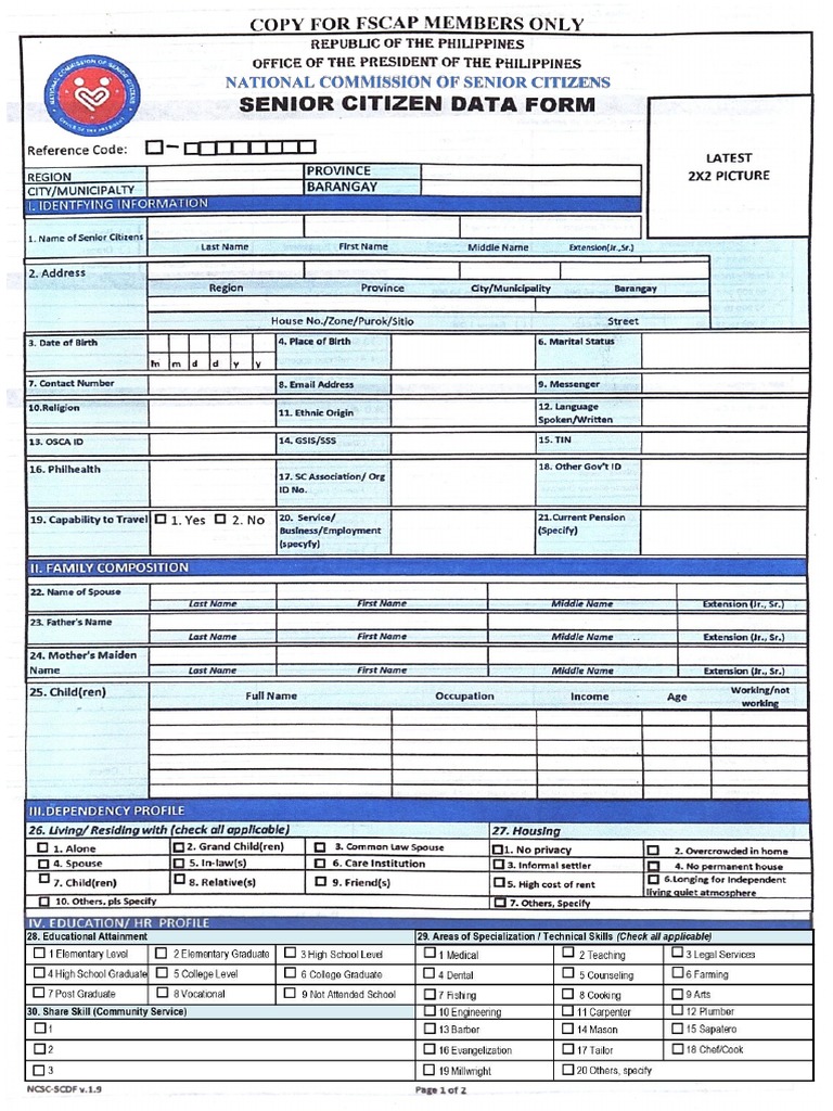 Senior Citizen Data Form | PDF