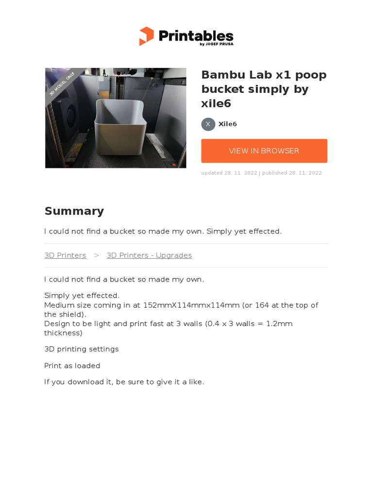 Bambu Lab x1 Poop Bucket Simply by Xile6 | PDF