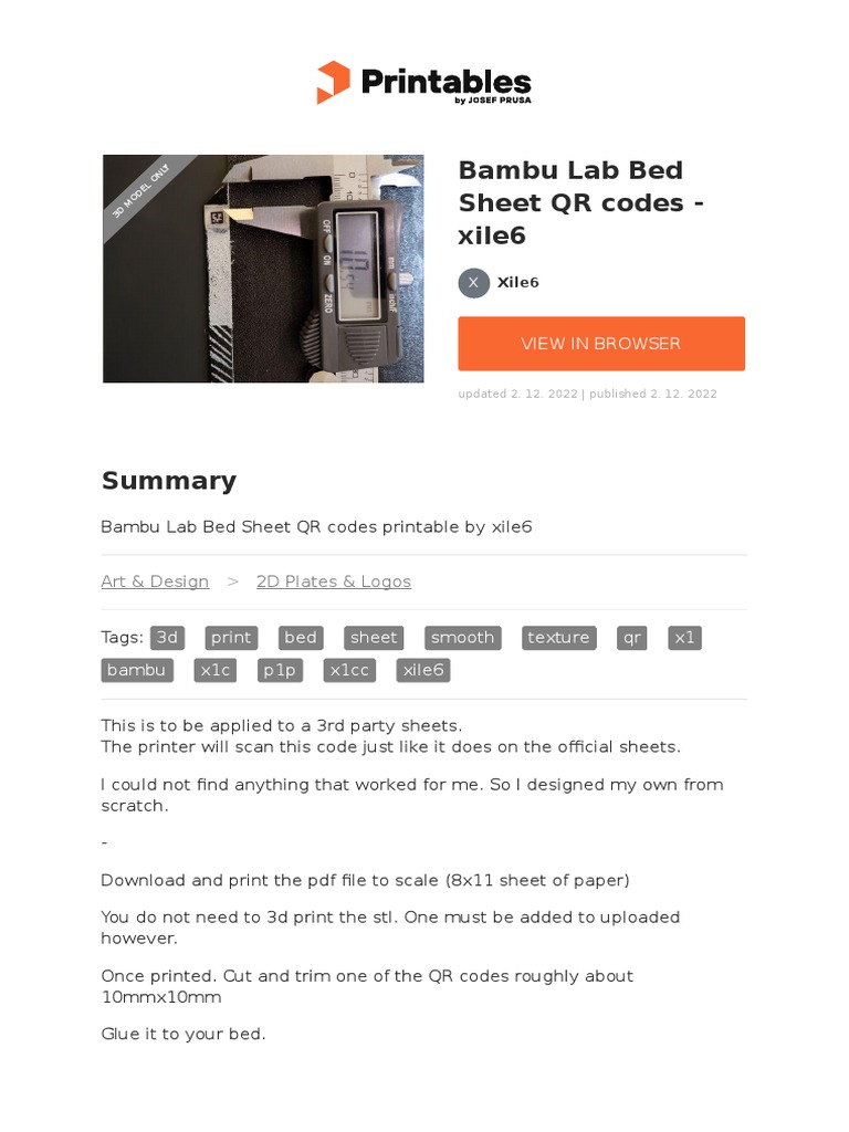 Bambu Lab Bed Sheet QR Codes Guide | PDF | Computing