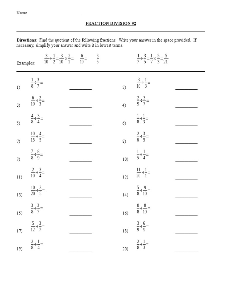 Fraction Division Worksheet #2 | PDF | Mathematical Concepts ...