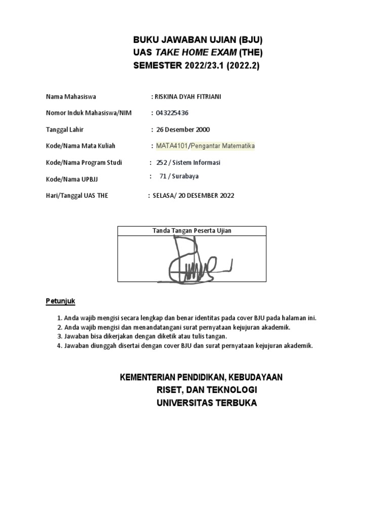 Mata4101 - Pengantar Matematika - Riskina Dyah F - 043225436 | PDF