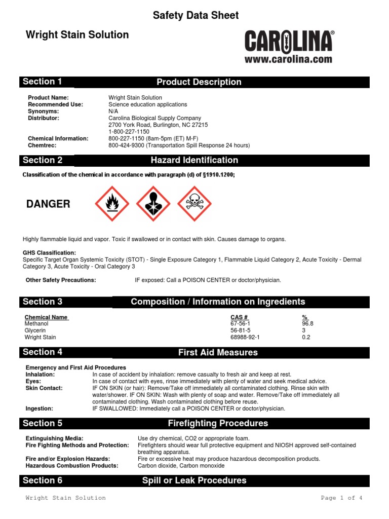 Wright Stains Ol Ghs | PDF | Personal Protective Equipment | Toxicity