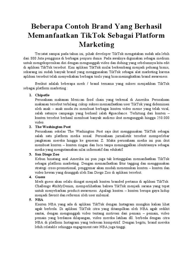 Beberapa Contoh Brand Yang Berhasil Memanfaatkan TikTok Sebagai ...