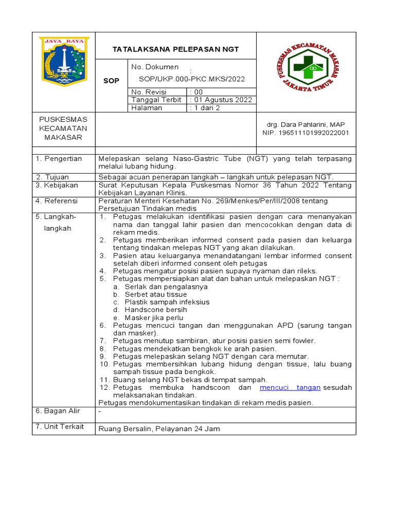 Sop Tatalaksana Pelepasan NGT | PDF