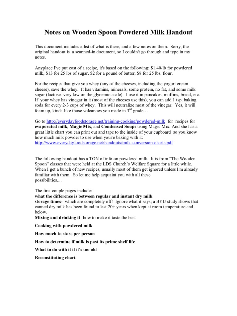 Powdered Milk Notes Wooden Spoon | PDF | Yogurt | Powdered Milk