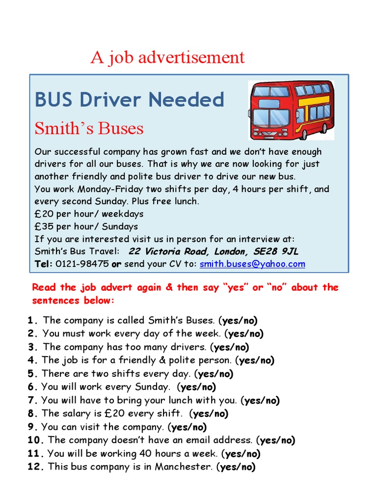 A Job Advertisement 3 Reading Comprehension Exercises - 102793 | PDF