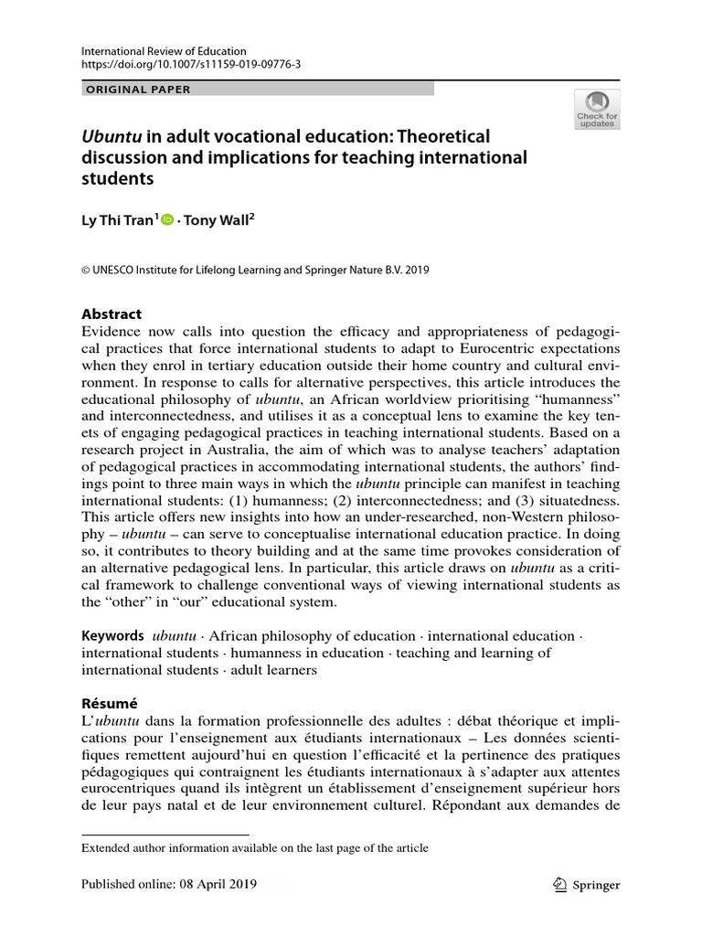 Ubuntu in Adult Vocational Education - Theoretical Discussion and ... Ubuntu in Adult Vocational Education - Theoretical Discussion and ...