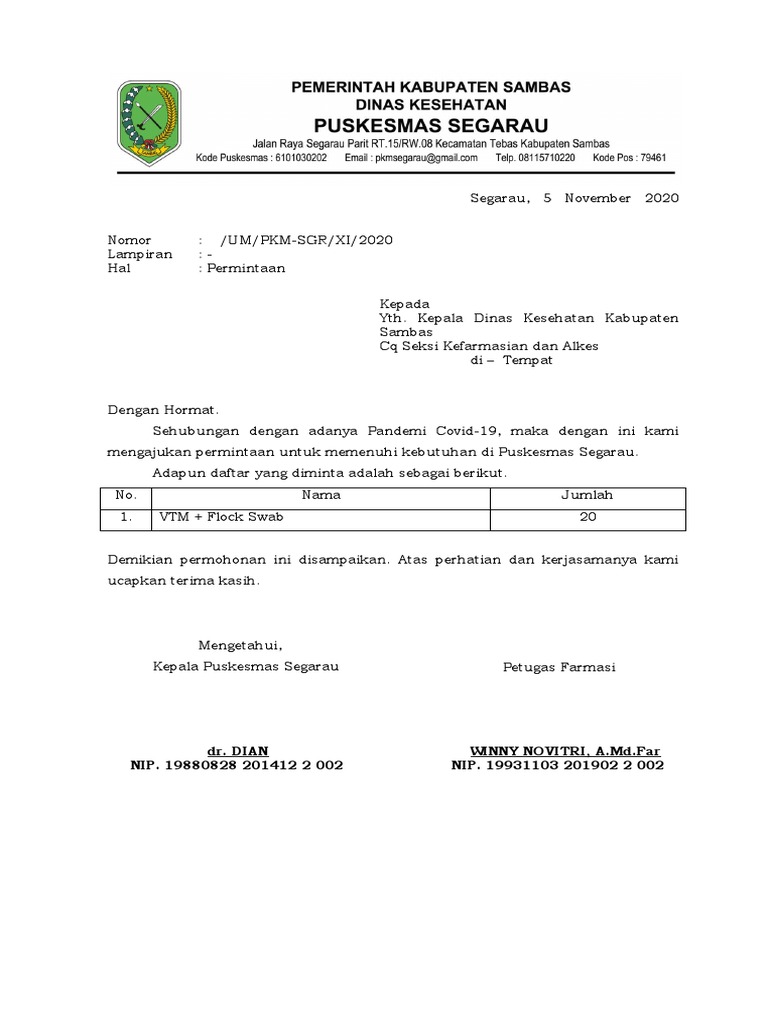 SURAT Permintaan BMHP | PDF