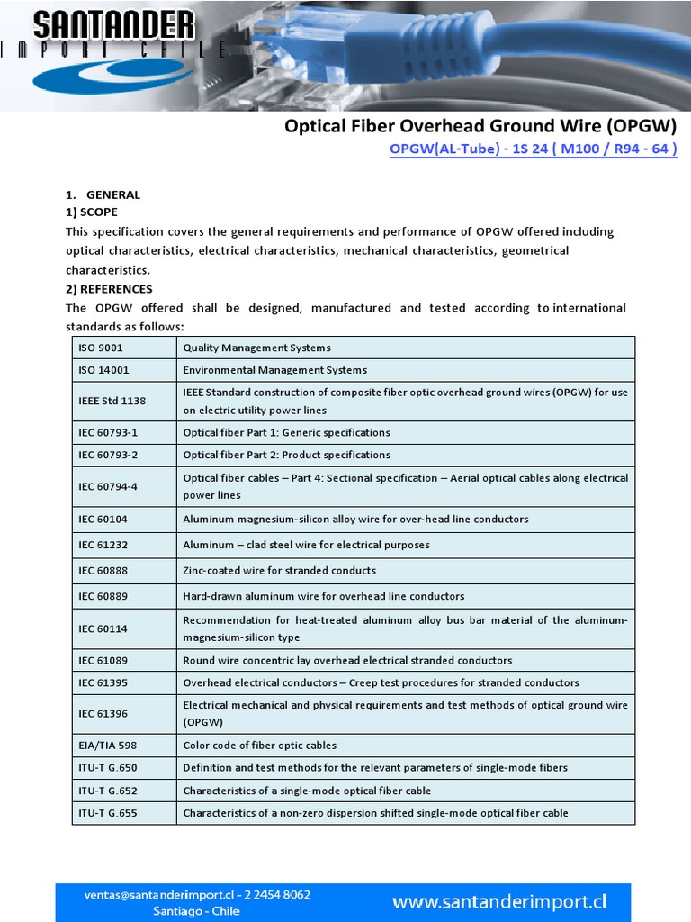 TechnicalSpecification OPGW-24G652D | PDF | Optical Fiber | Electricity