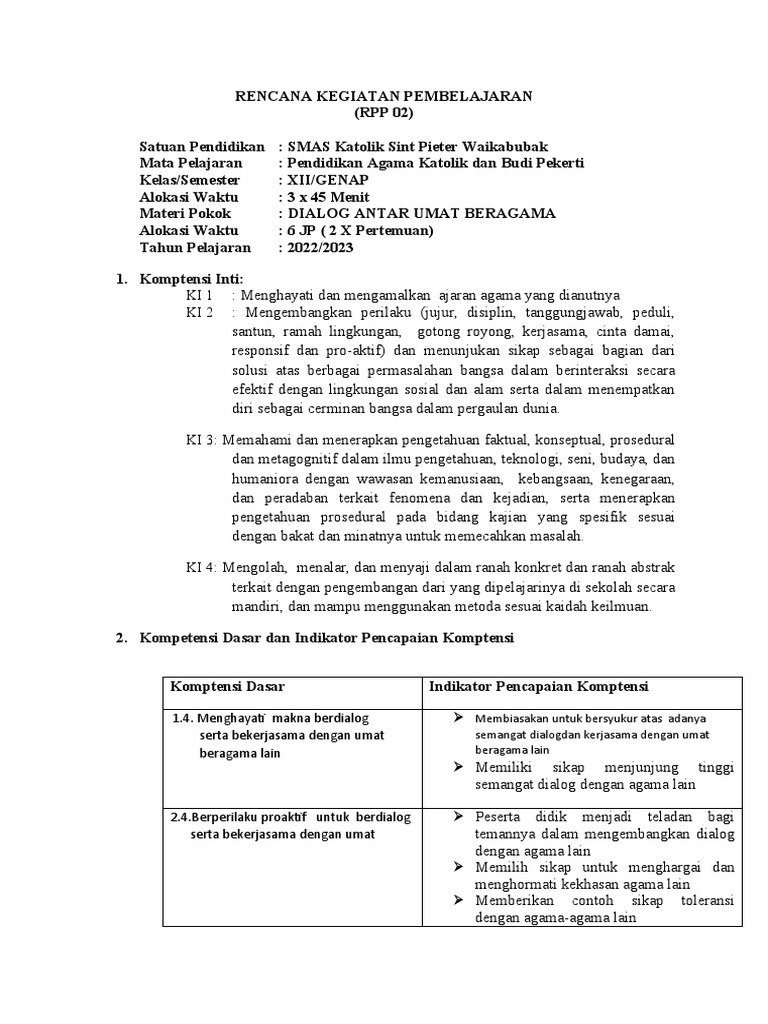 RPP Dialog Antar Umat Beragama | PDF | Seni & Disiplin Bahasa