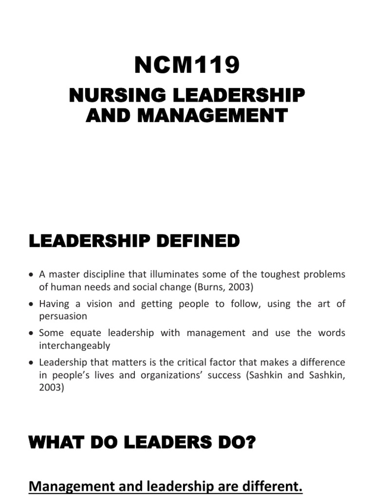 Lecture 1 NCM119 PPT | PDF | Leadership | Transformational Leadership