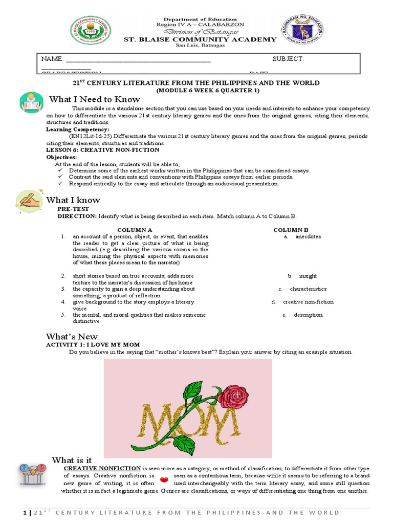 Prepared Module For 21st w6q1 | Download Free PDF | Creative Nonfiction | Essays