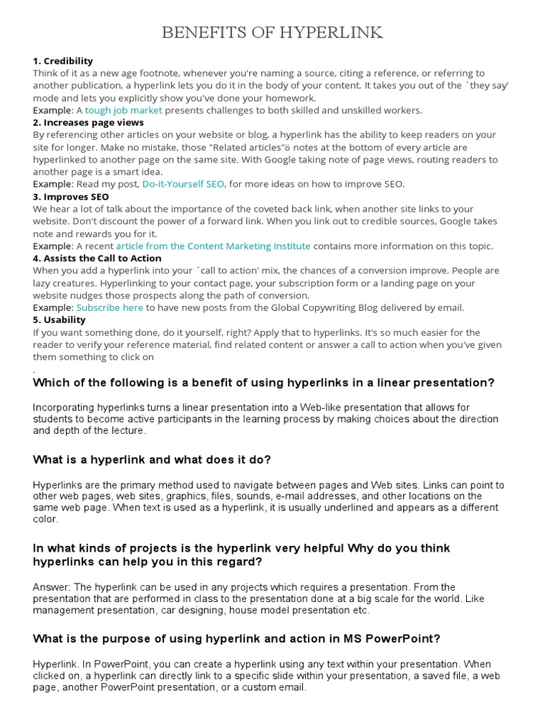 Benefits of Hyperlink | PDF | Hyperlink | Computing