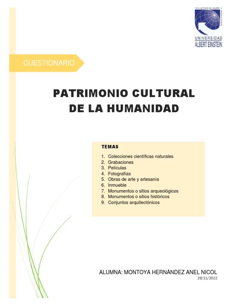 Cuestionario - Opcion Multiple | PDF | Patrimonio cultural | Patrimonio de la Humanidad