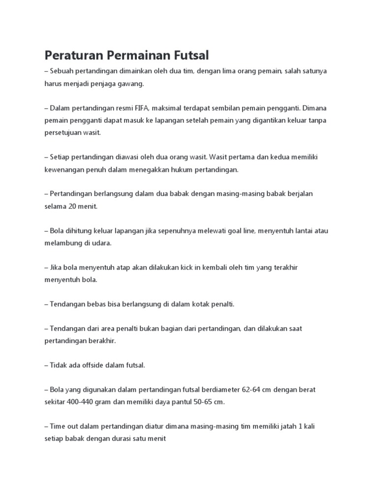 Peraturan Futsal | PDF
